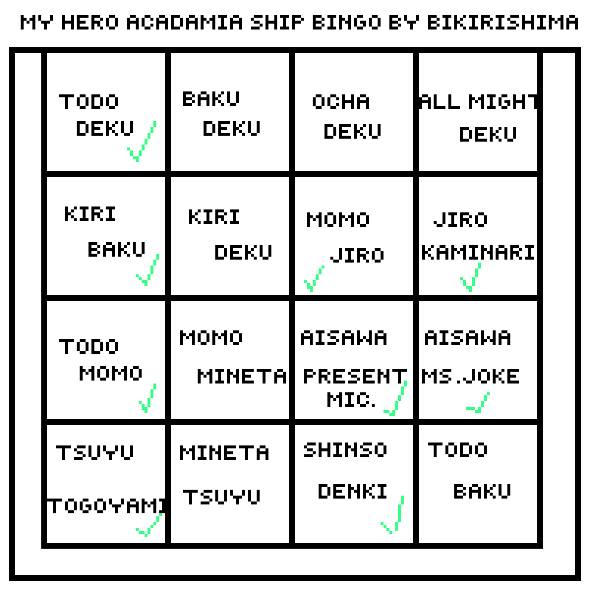 Editing MHA Ship Bingo - Free online pixel art drawing tool - Pixilart