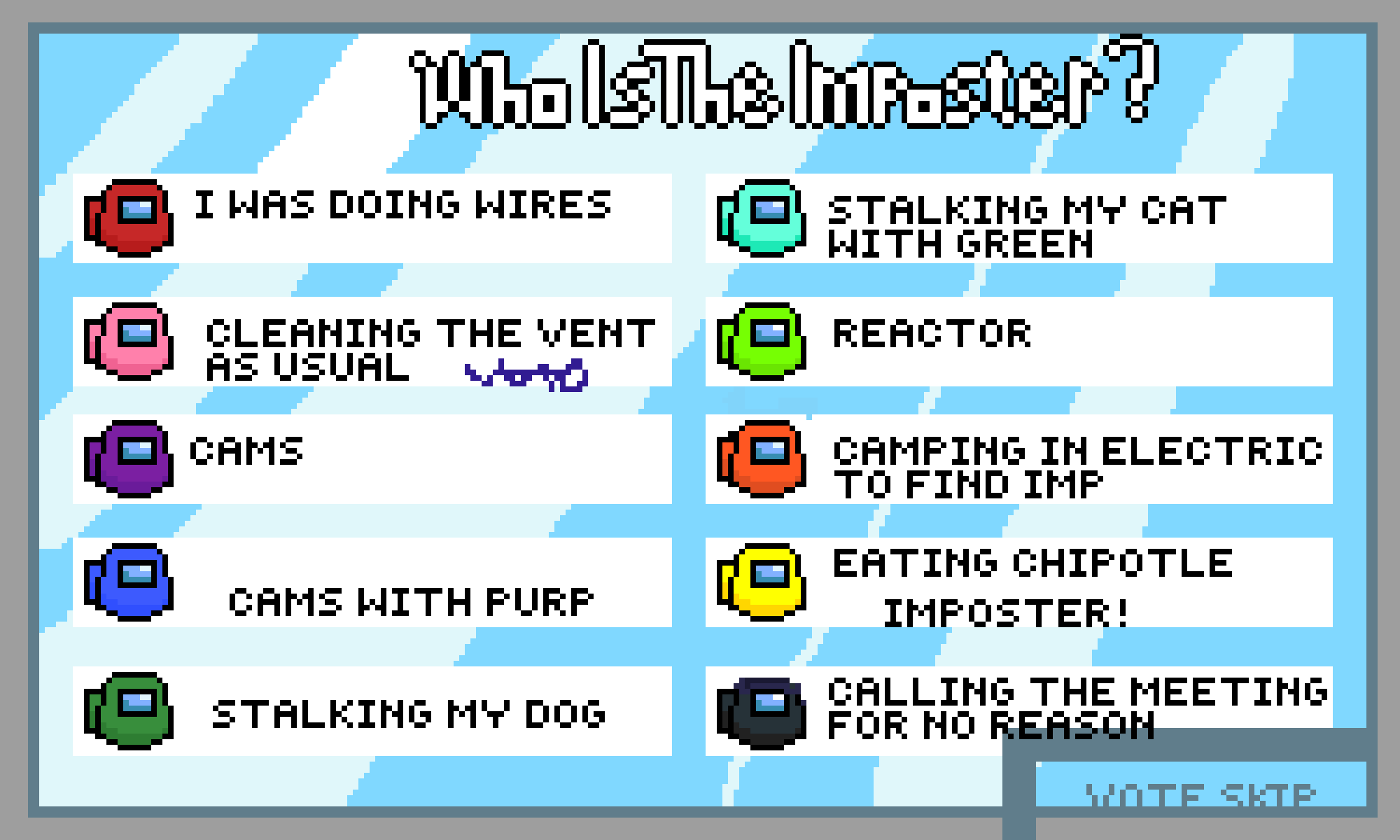 Editing Among us vote - Free online pixel art drawing tool - Pixilart