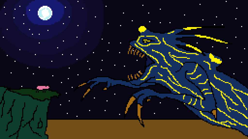 Pixilart - REQUEST:A blue alien sand monster lunging at a pig by NoInfo