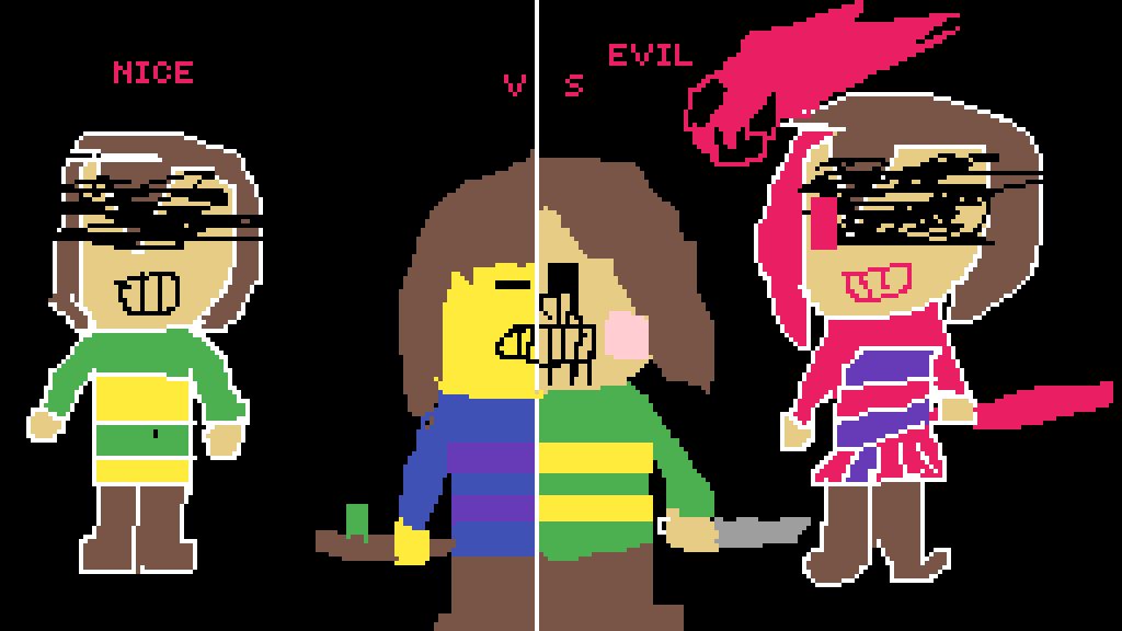 Pixilart - KRIS FRISK NICE V S EVIL CHARA BETTY by Chara-Human