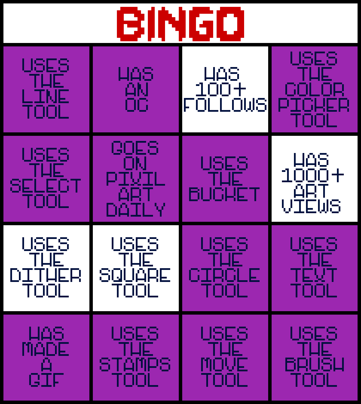 Editing Pixelart Bingo - Free online pixel art drawing tool - Pixilart