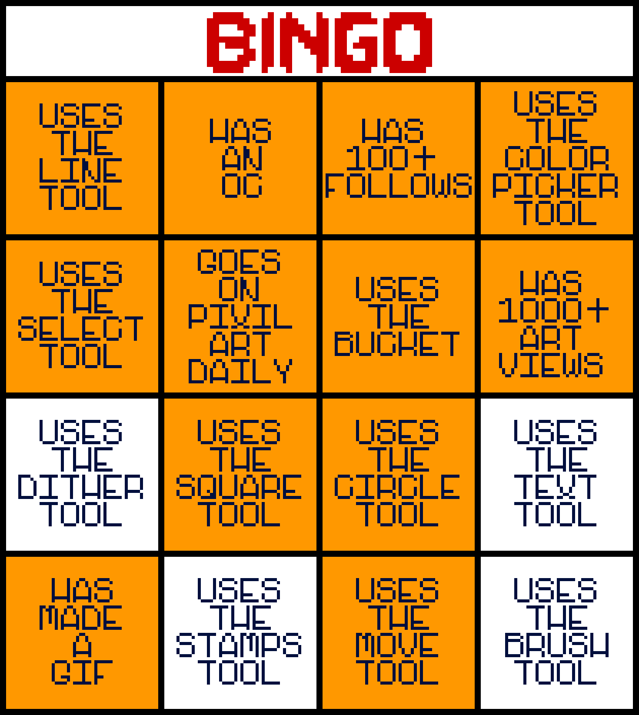 Pixilart Pixilart Bingo By A Fox Named Nix