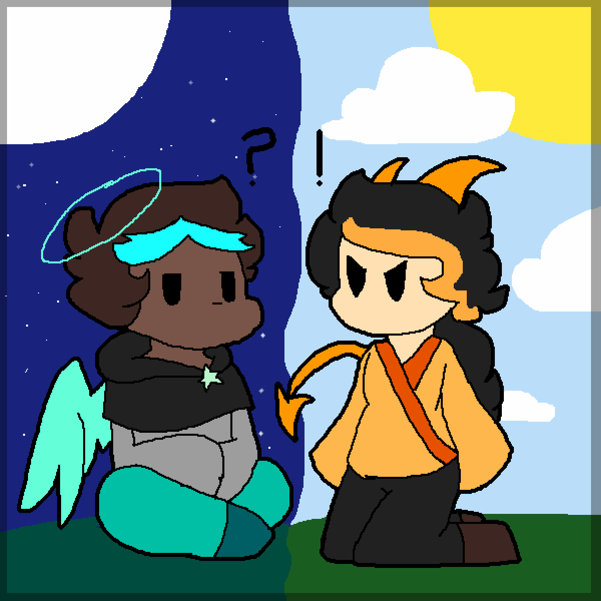 Pixilart - Sun demon and a moon angel by Vessel
