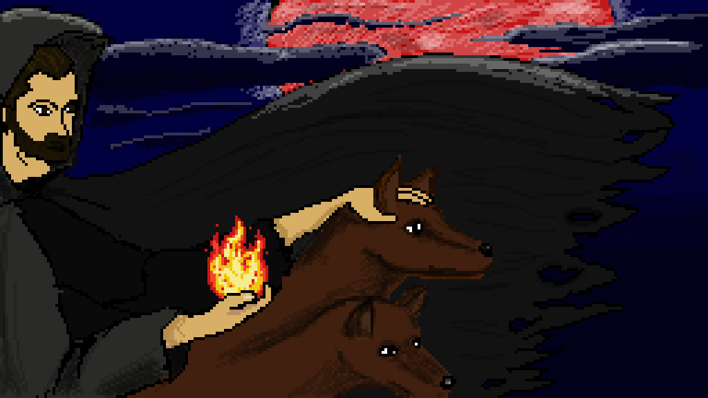 Pixilart - Wizard with his Orthrus during the Blood Moon by AtrociousReaper