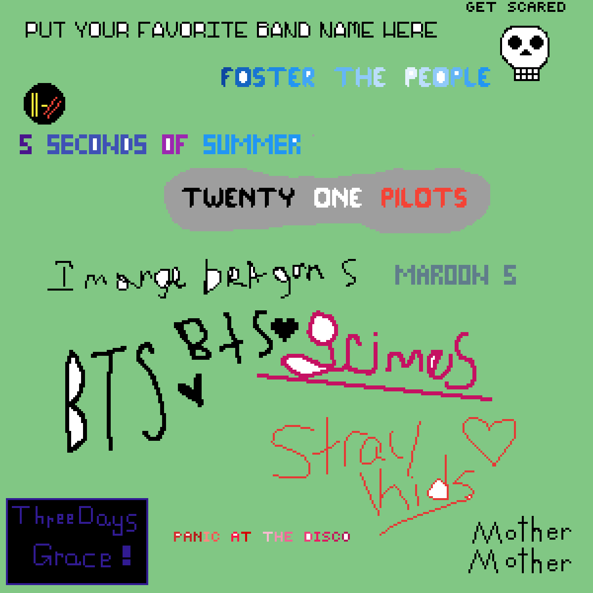Editing Band names - Free online pixel art drawing tool - Pixilart