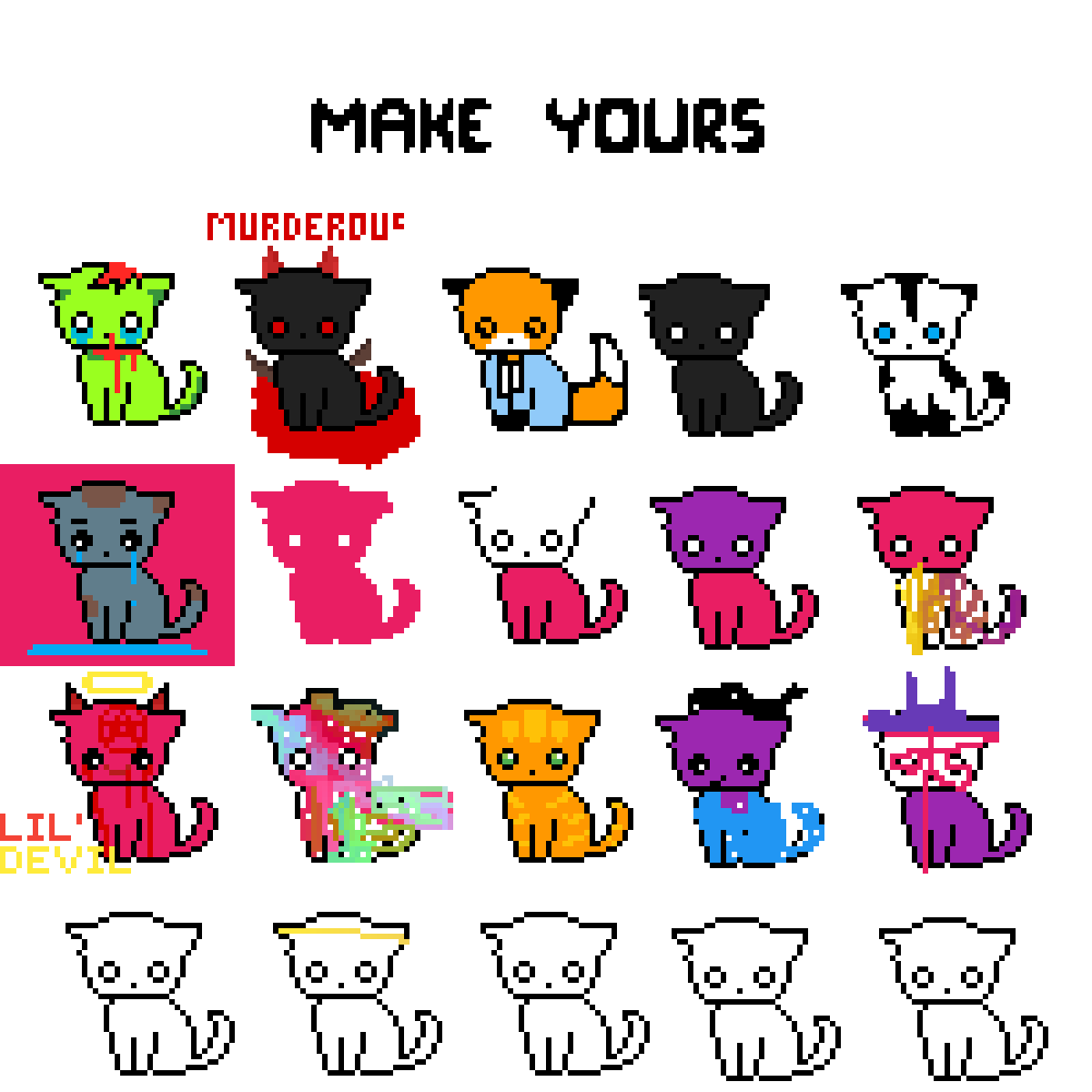 Editing Kittys!!! Add yours - Free online pixel art drawing tool - Pixilart