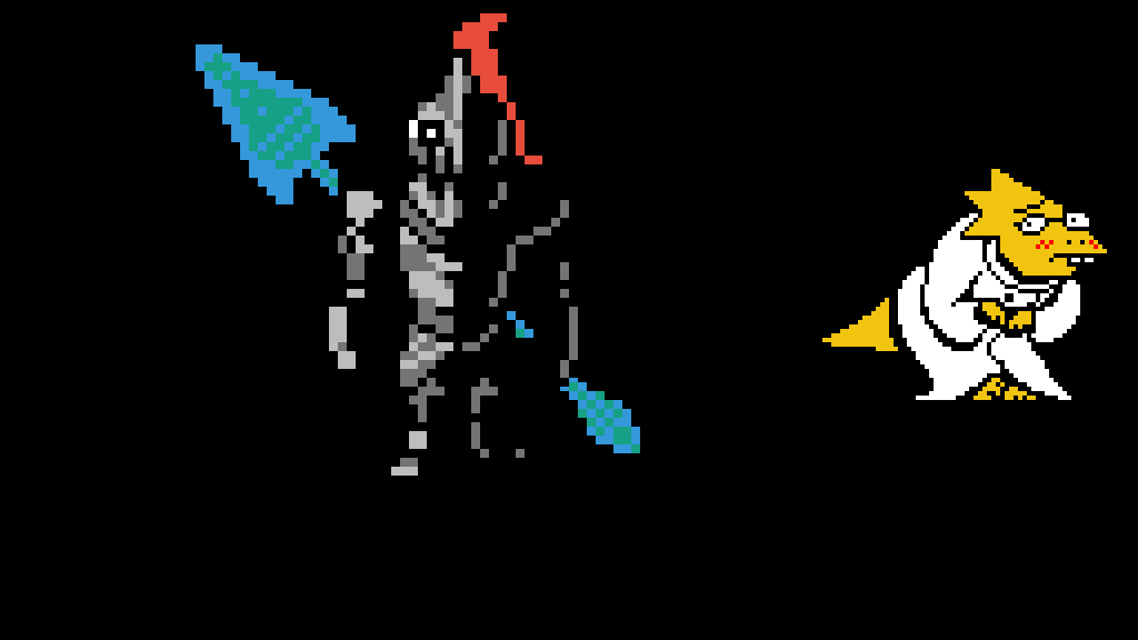 Pixilart - Undyne and Alphys (Undyne in armor with spear) by bobvsjeff