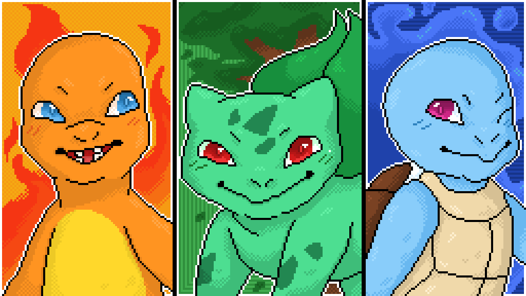 Pixilart - Gen 1 Starters by SinisterZTeddy
