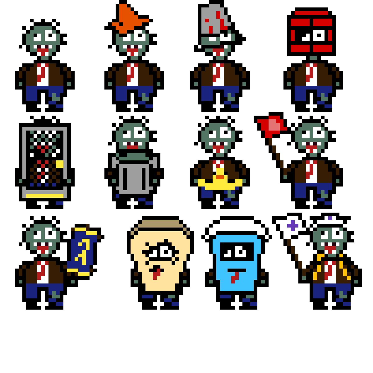 Pixilart - all the browncoat zombie types by Tuxedoedabyss03