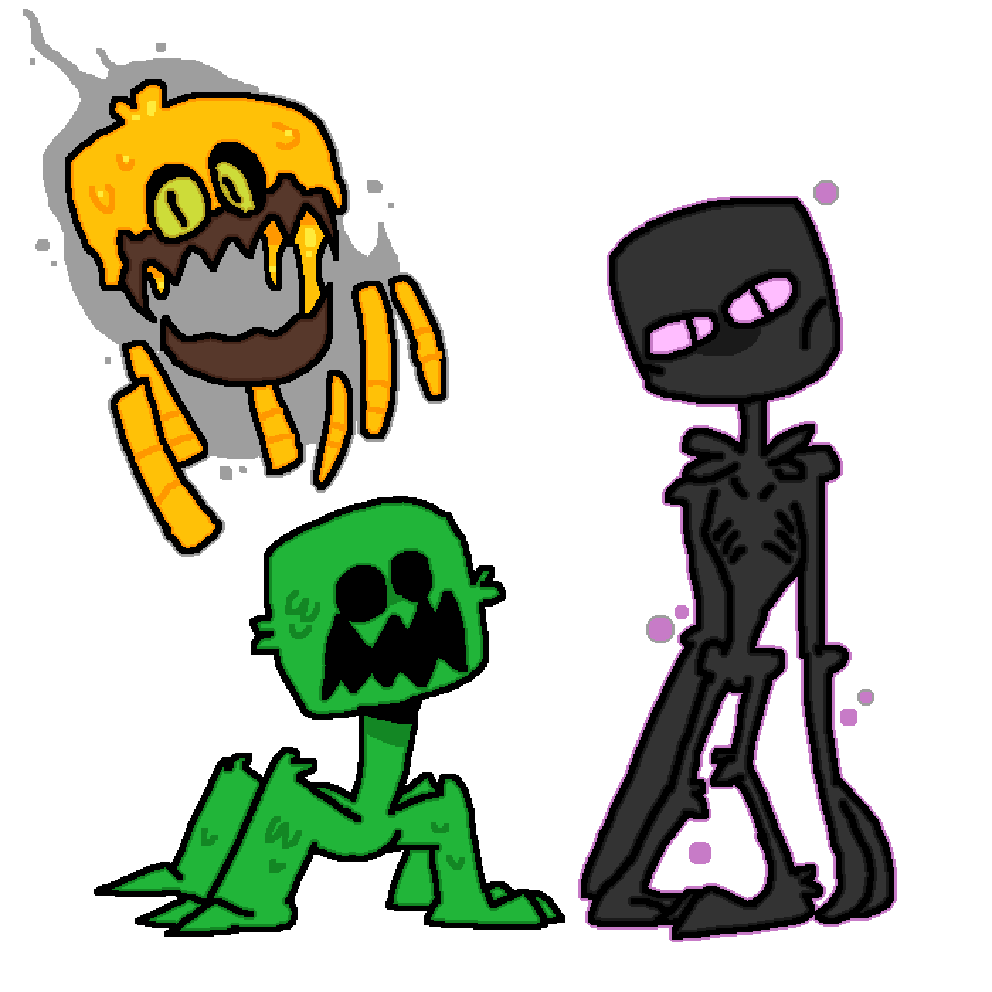 Pixilart - green pig , slender man and fire flying thing by julaino