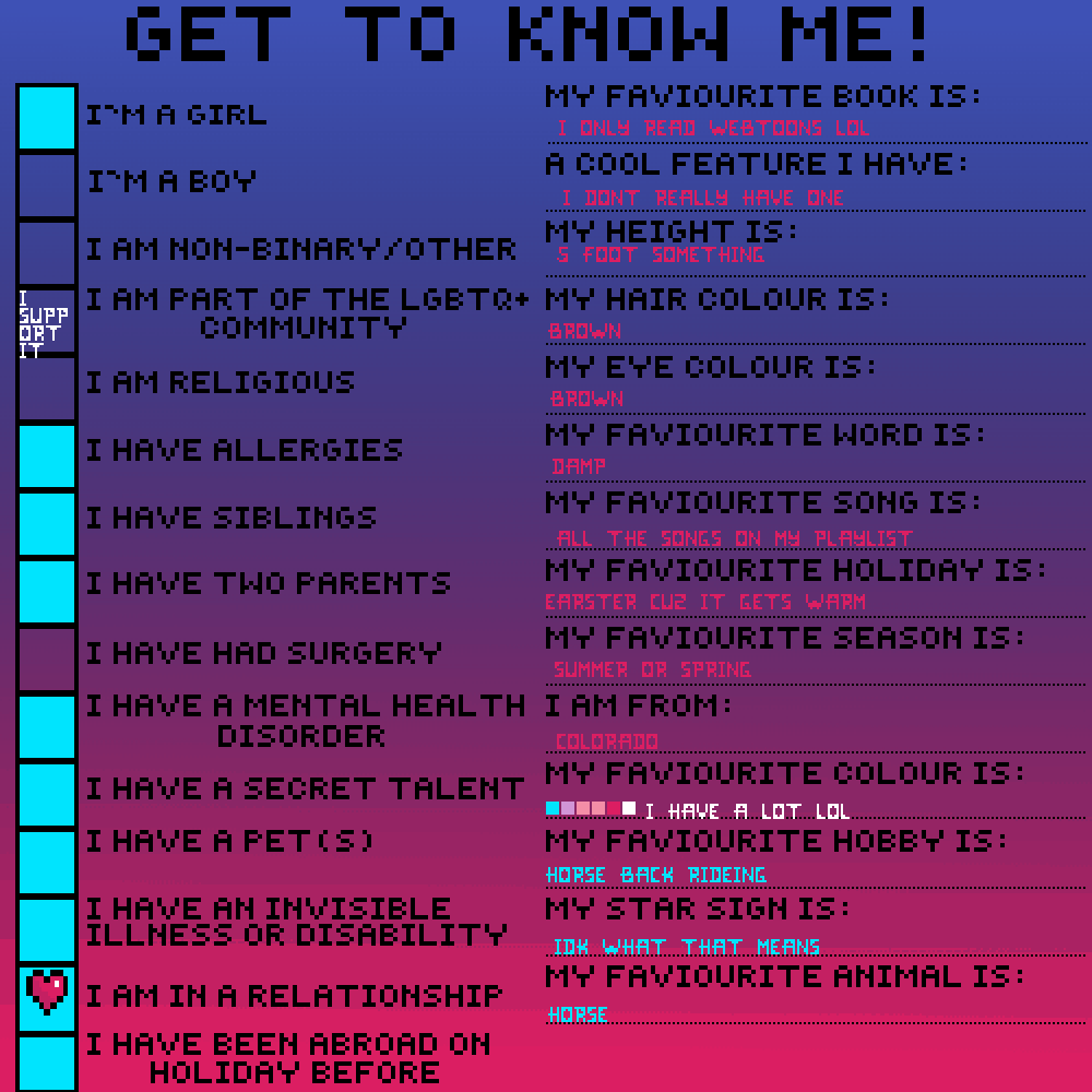 Pixilart - Get To Know Me by PixelPony