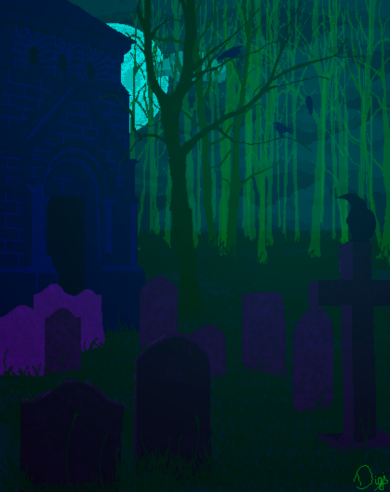 Pixilart - Cemetery in moonlight by Digitress