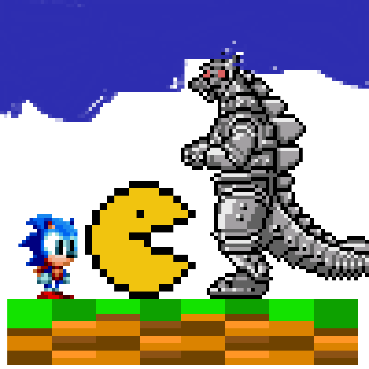Pixilart - sonic and Pac man vs mech Godzilla by Anonymous