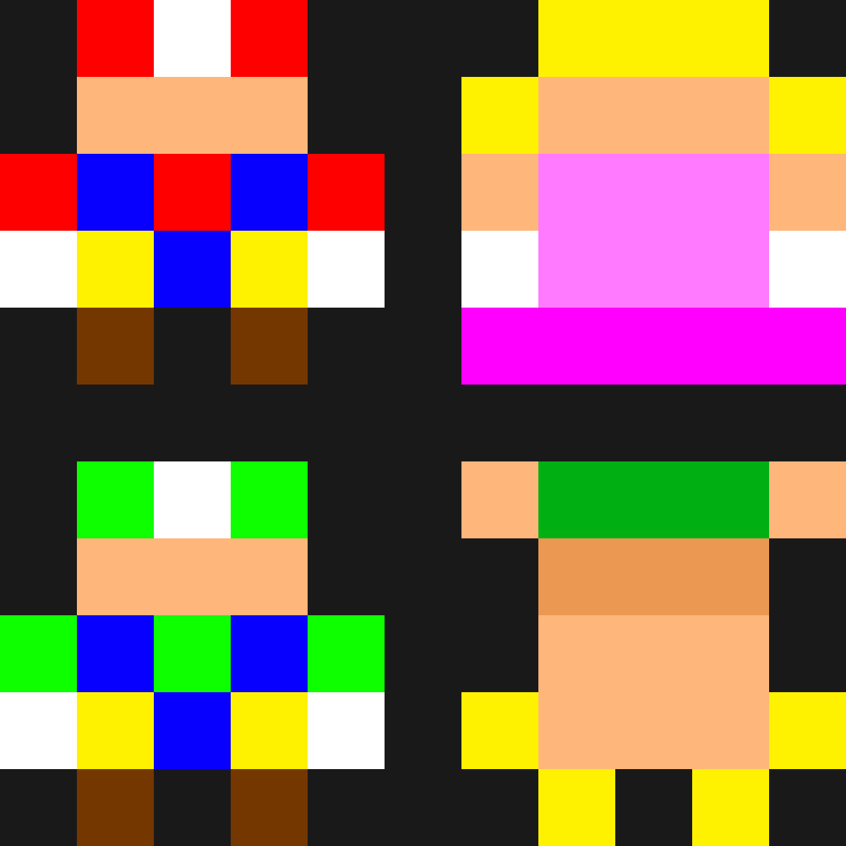 Pixilart - mario, luigi, peach, and bowser, in 5x5 size by rjdadoobiero