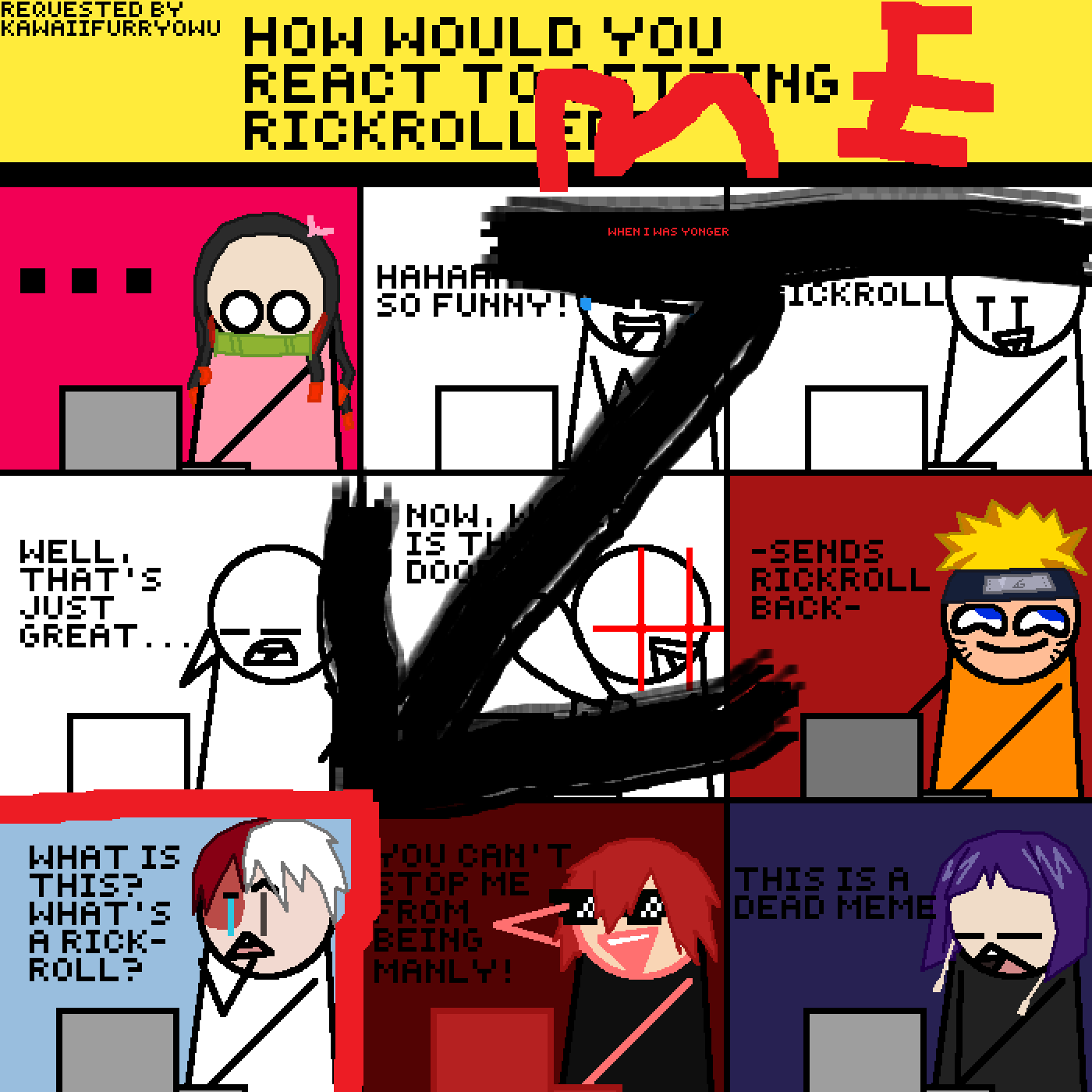 Pixilart - Anime Rickroll Reactions by manon12