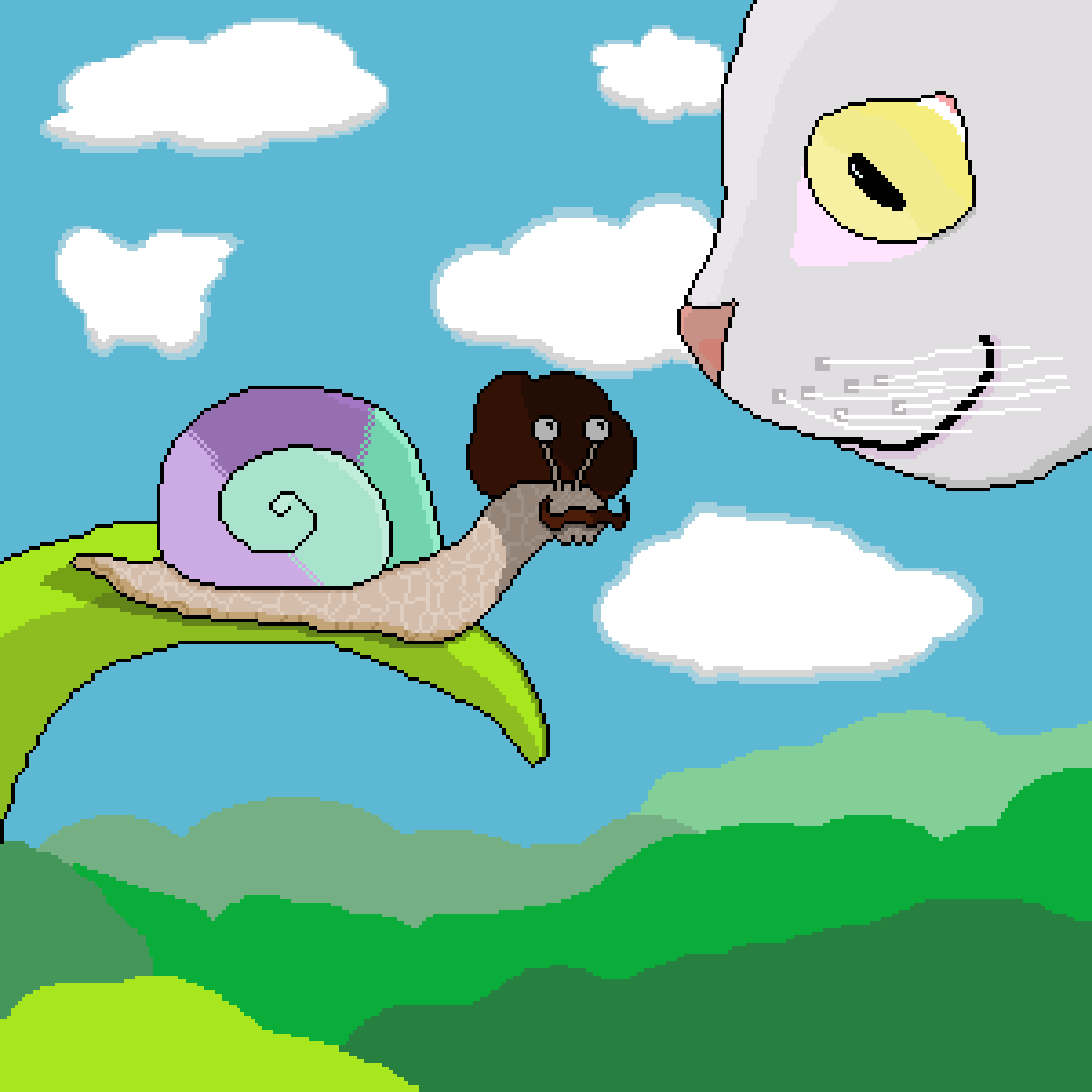 Pixilart - cat looking at snail by Manicarts