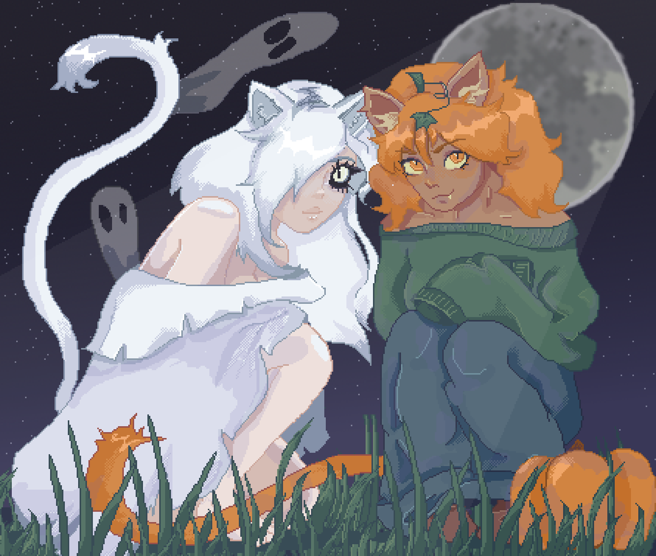 Pixilart Finished Pumpkin And Ghost Girls By Raygun2008