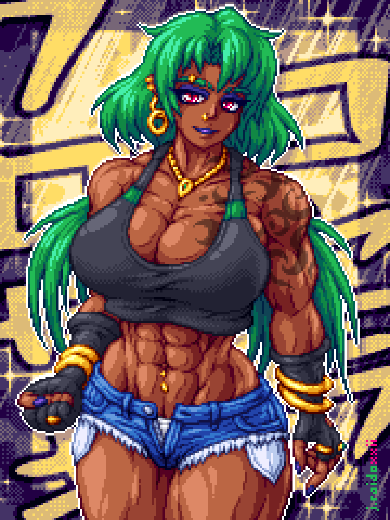 Jraido Highres 1girl Abs Artist Name Black Gloves Black Tank Top 2186