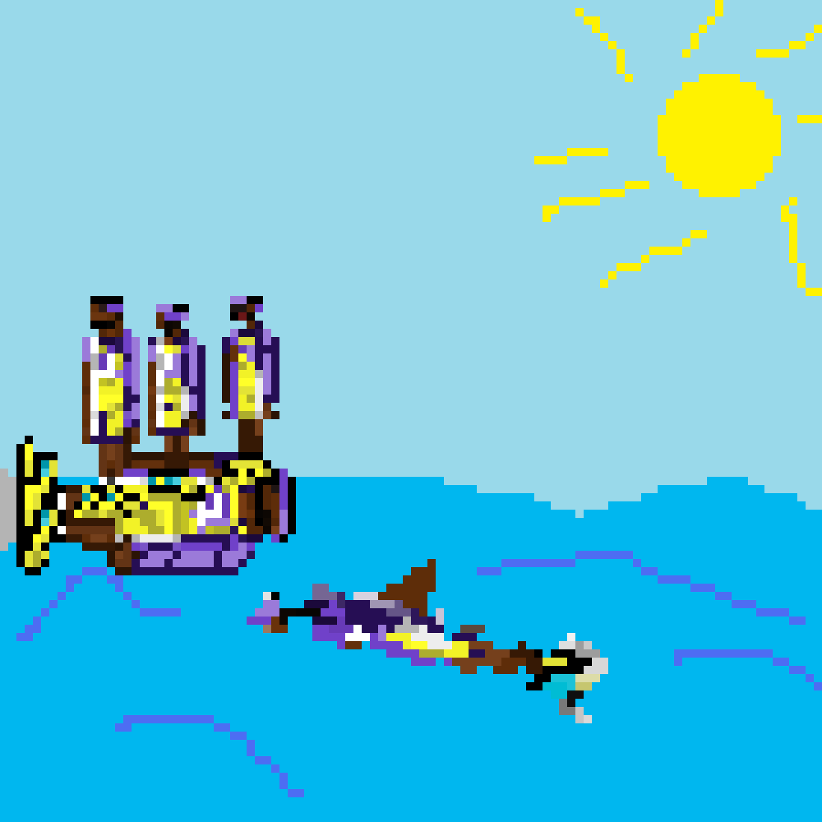 Pixilart - lebron fish being hunted by lebron boat with lebrons on by ...