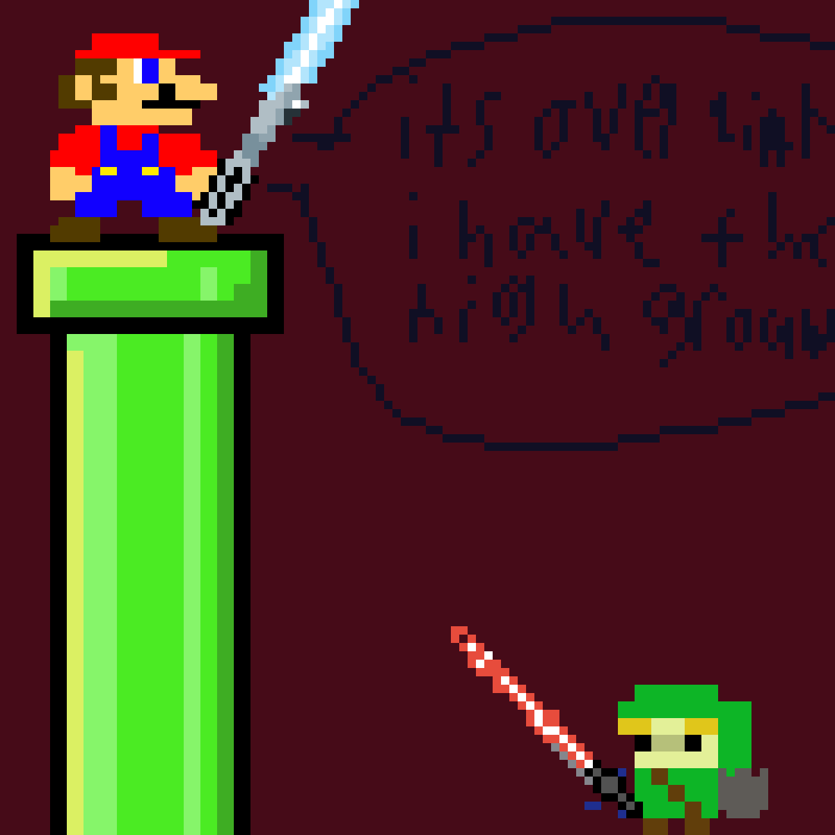 Pixilart - Mario vs link by Segwaykid