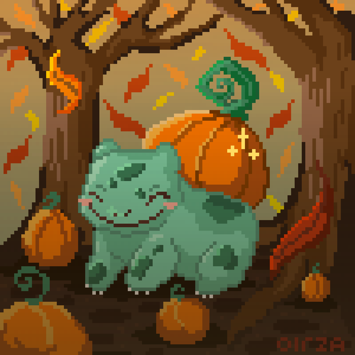 Pixilart - Pumpkin Bulbasaur by Olrza