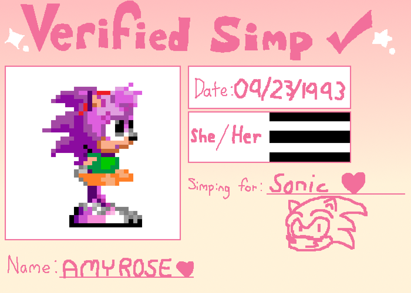 Pixilart - Amy Rose's Simp Card by I-like-Sonic-91